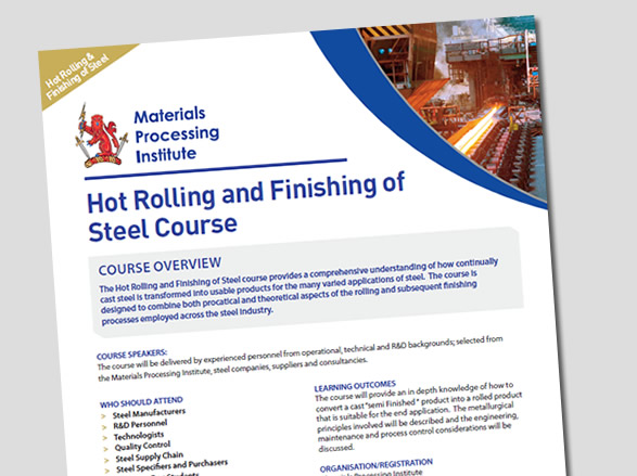 Hot Rolling & Finishing of Steel Course - Training - Materials Processing Institute